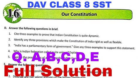 DAV CLASS 8 SST CHAPTER 16 OUR CONSTITUTION QUESTION ANSWER EDUMAGNET