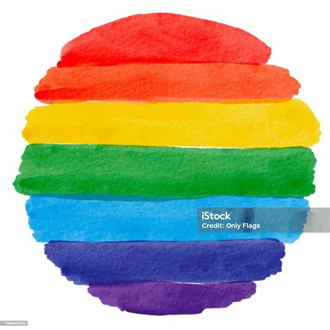 무지개 깃발 수채화 브러시 페인트 원 모양으로 Lgbt 프라이드의 달 수채화 질감 개념 Lgbt 프라이드의 달에 대한 스톡 벡터