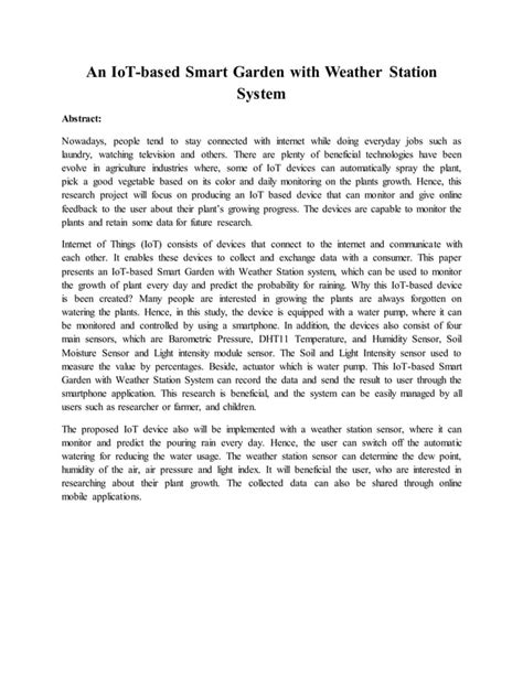 An Iot Based Smart Garden With Weather Station System Pdf