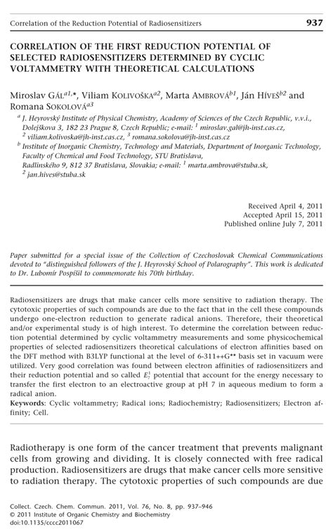 PDF Correlation Of The First Reduction Potential Of Selected Radiosensitizers Determined By
