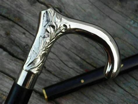Solid Silver Round Head Handle Vintage Antqiue Wooden Walking Stick