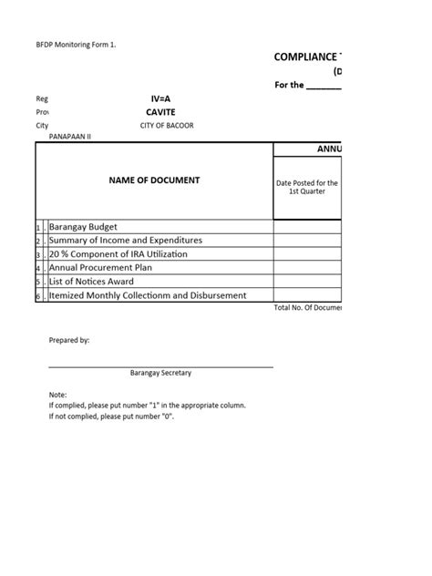 Bfdp Monitoring Form 1 Pdf Government