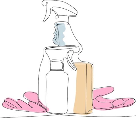 액체 세탁 세제 표백제 섬유 유연제 식기용 병의 연속 한 줄 그리기 프리미엄 벡터