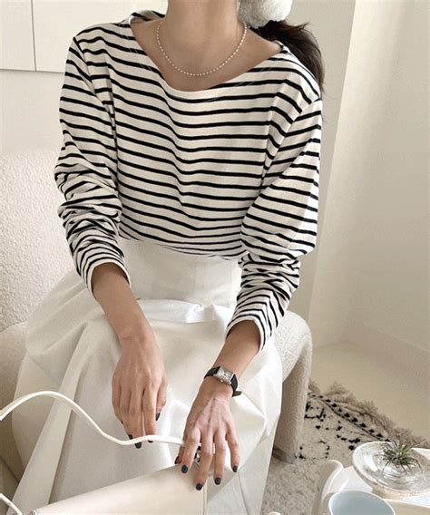 Best상품11할인주문폭주난리났네 면스트라이프 보트넥 티셔츠 5color 단가라 긴팔 봄신상 봄티 줄무늬티 빠른배송