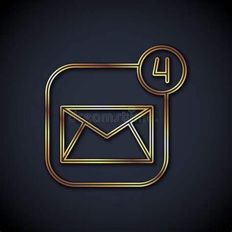 Gold Line Envelope Icon Isolated On Black Background Received Message
