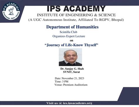 expert lecture on “journey of life know thyself” ips academy indore