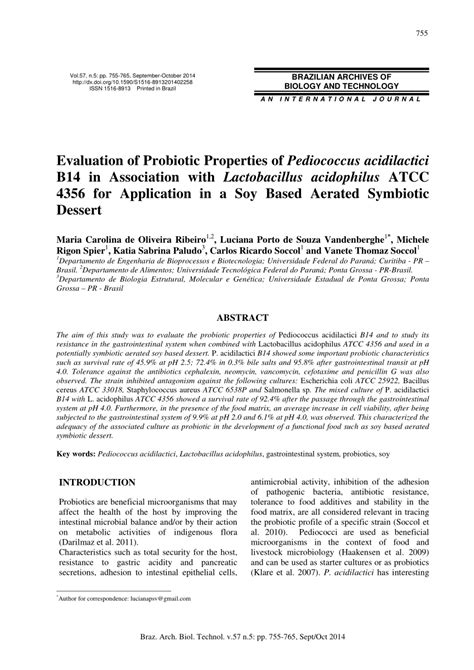 Pdf Evaluation Of Probiotic Properties Of Pediococcus Acidilactici