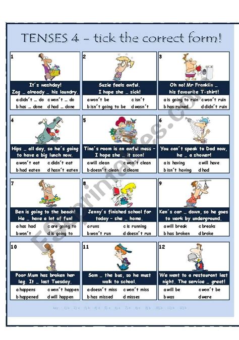 TENSES Tick The Correct Form 4 ESL Worksheet By Lisa Weix