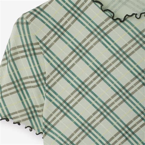 格纹装饰弹力棉质 T 恤衫 微风色 女士 Burberry® 博柏利官网
