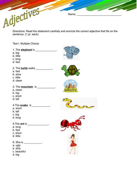 Regular Adjectives Worksheets Descriptive Adjectives Worksheet