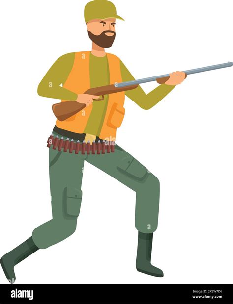 Hunter Running And Aiming With His Rifle Hunting Concept Illustration