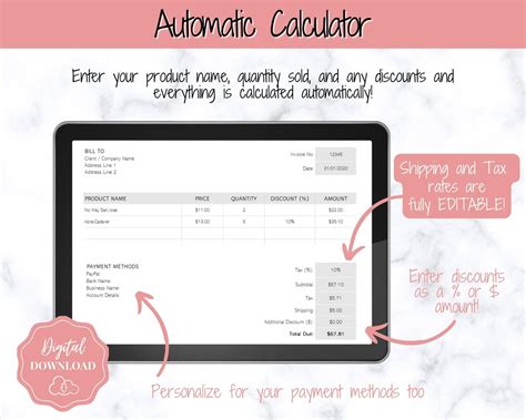 Automated Invoice Template Google Sheets Spreadsheet Etsy
