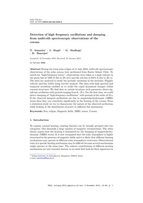 Pdf Detection Of High Frequency Oscillations And Damping From Multi Slit Spectroscopic