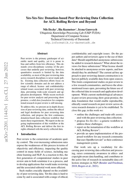 Pdf Yes Yes Yes Donation Based Peer Reviewing Data Collection For Acl Rolling Review And Beyond