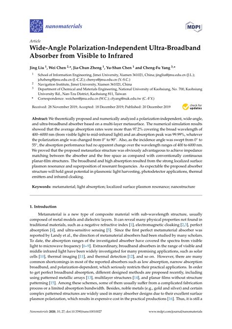 Pdf Wide Angle Polarization Independent Ultra Broadband Absorber From Visible To Infrared