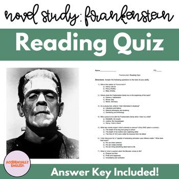 FRANKENSTEIN Reading Quiz Answer Key Included By Accidentally English