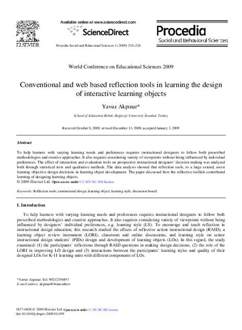 Pdf Conventional And Web Based Reflection Tools In Learning The Design Of Interactive Learning