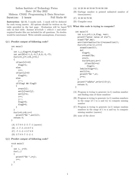 Examen de Programación y Estructura de Datos IIT Patna