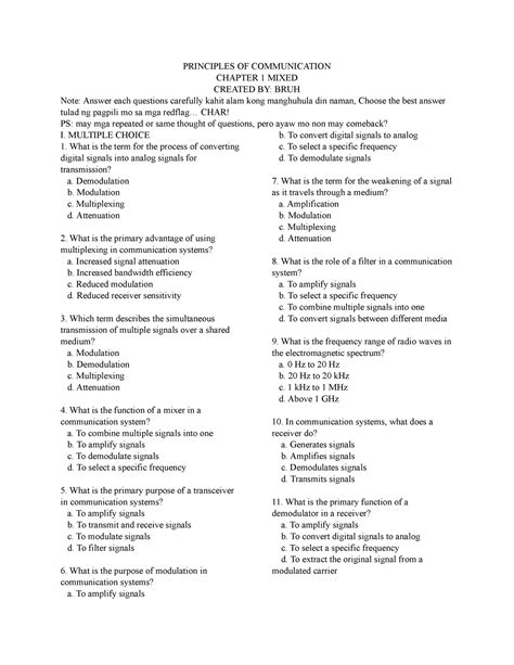Sample Exam Principles Of Communication Part 1 Principles Of