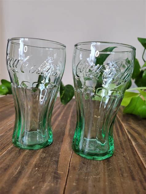 Vintage Libbey Coca Cola Green Glass Tumblers Set Of 2 Green Etsy