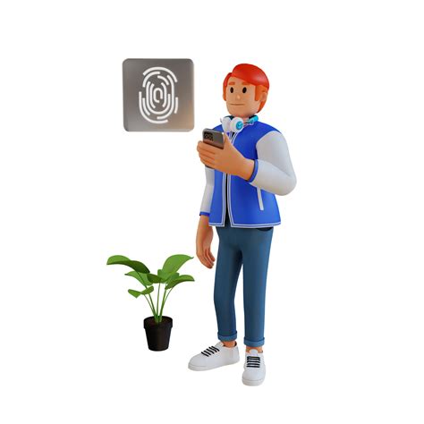 Man Verify Identity Scan Fingerprint Before Access Mobile Data 3d