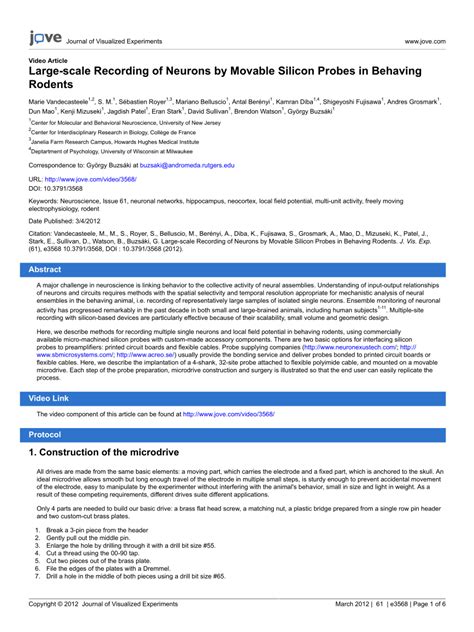 Pdf Large Scale Recording Of Neurons By Movable Silicon Probes In Behaving Rodents
