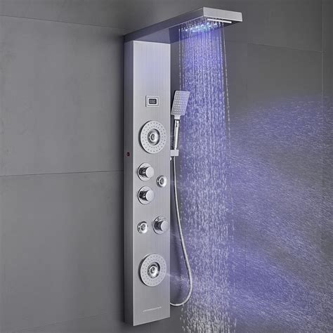 Rovate 6 In 1 Rainfall Waterfall Shower Panel Tower System With Led