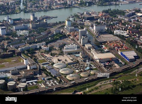 Basel Switzerland Harbour Area And Sewage Treatment Plant In The