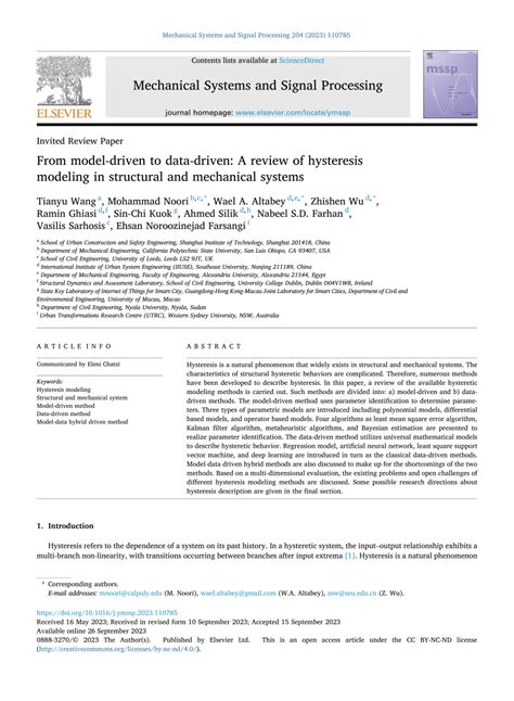 PDF From Model Driven To Data Driven A Review Of Hysteresis Modeling In Structural And