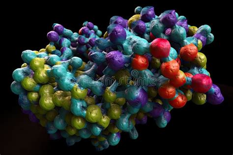 3 D Model Of A Protein In Full Detail With Individual Atoms And Bonds Visible Stock