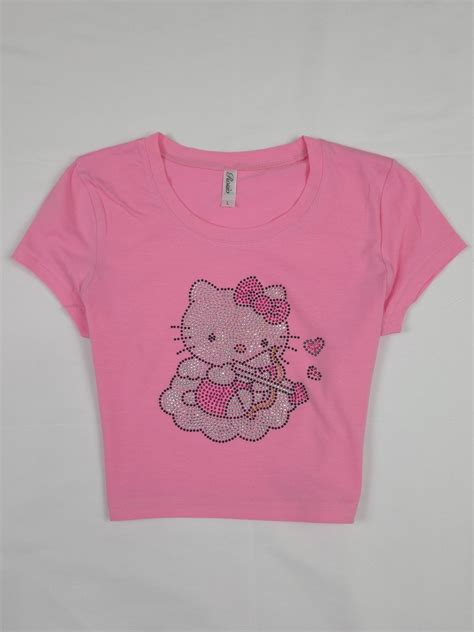 Rhinestone Kitty Bow T Shirt Crop Top Etsy
