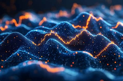 Data Visualization Of Abstract Digital Landscape With Glowing Graph