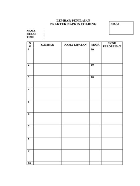 Lembar Penilaian Praktek Napkin Pdf