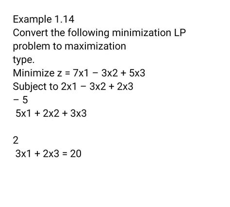 Solved Example 114 Convert The Following Minimization Lp