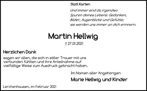 Traueranzeigen Von Martin Hellwig Trauer Kreiszeitung De