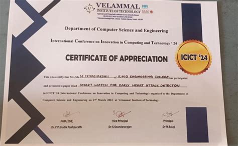 Priyadharshini Mani On Linkedin Paperpresentation Velammal Certificate