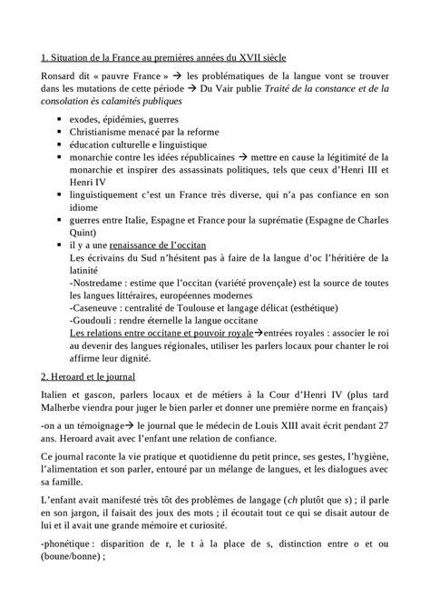 Riassunto Breve Storia Della Lingua Francese Principato Docsity