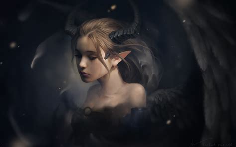 Fantasy Art Demon Crying Wings Demon Girls Sad Horns Drawing Hd Wallpaper Rare Gallery
