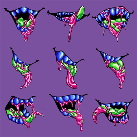 Free Vector Collection Of Mouths And Teeth Of Monsters Laughing Evilly
