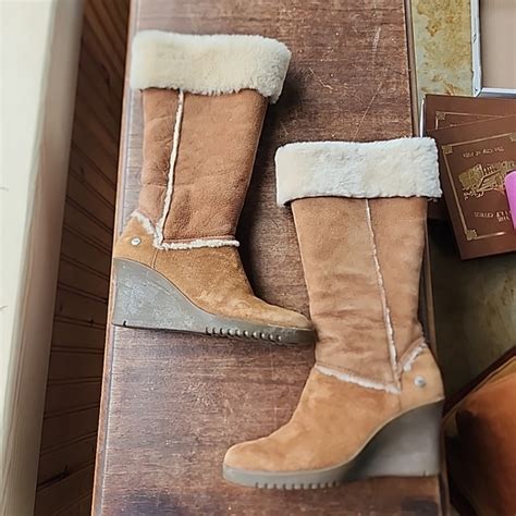 Ugg Shoes Ugg Sandra Wedge Heel Tan Suede Upper Shearling Lining Sz