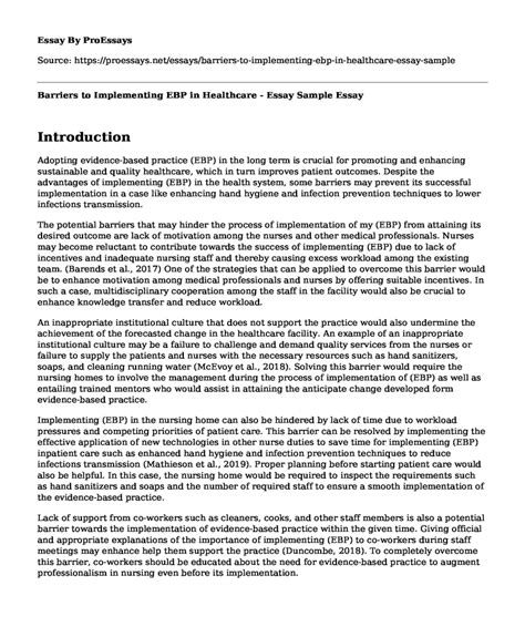 📌 Barriers To Implementing Ebp In Healthcare Essay Sample Free