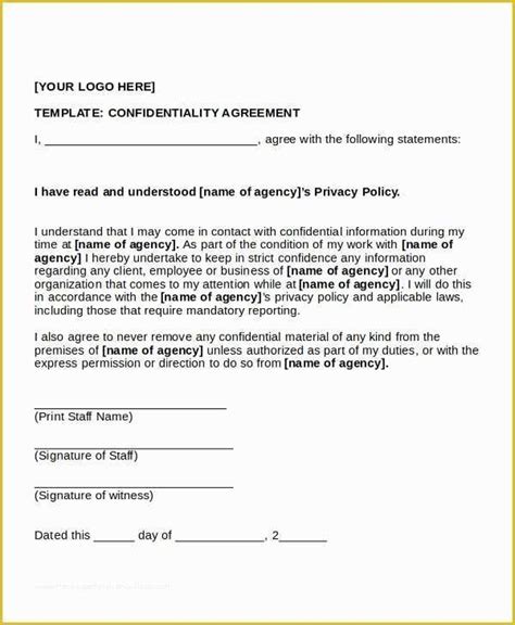 Standard Nda Template Free Of Non Disclosure Agreement Template Free