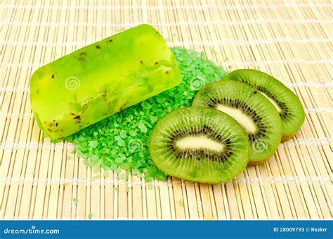 Soap Homemade And Salt With Kiwi Stock Image Image Of Fresh Hygiene 28009793