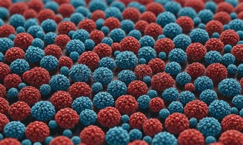 Close Up View Numerous Small Spherical Objects In Red And Blue Arranged In Grid Like Pattern