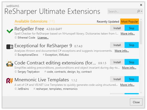 Manage Extensions ReSharper Documentation