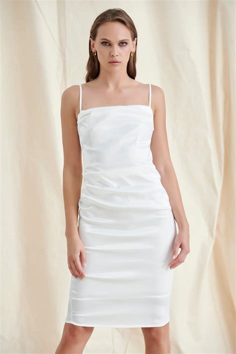 White Satin Midi Dress Baly Shop