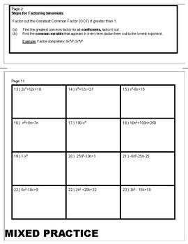 Factoring Quadratic Expressions FLIP BOOK Notes Practice TPT