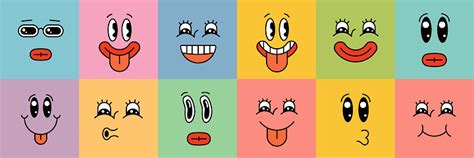 Visage De Personnage Souriant De Style Dessin Animé Sur Des