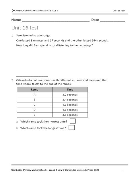 Prim Maths 5 2ed Tr Unit 16 Test Pdf