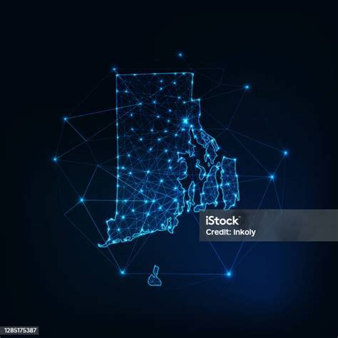 로드 아일랜드 주 미국 별 라인 점 삼각형 낮은 다각형 모양으로 만든 빛나는지도 로드 아일랜드에 대한 스톡 벡터 아트 및 기타 이미지 로드 아일랜드 지도 3차원 형태